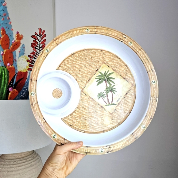 Dining | Appetizer Round Tray Palm Trees Melamine Ware Chip Dip 1425 ...